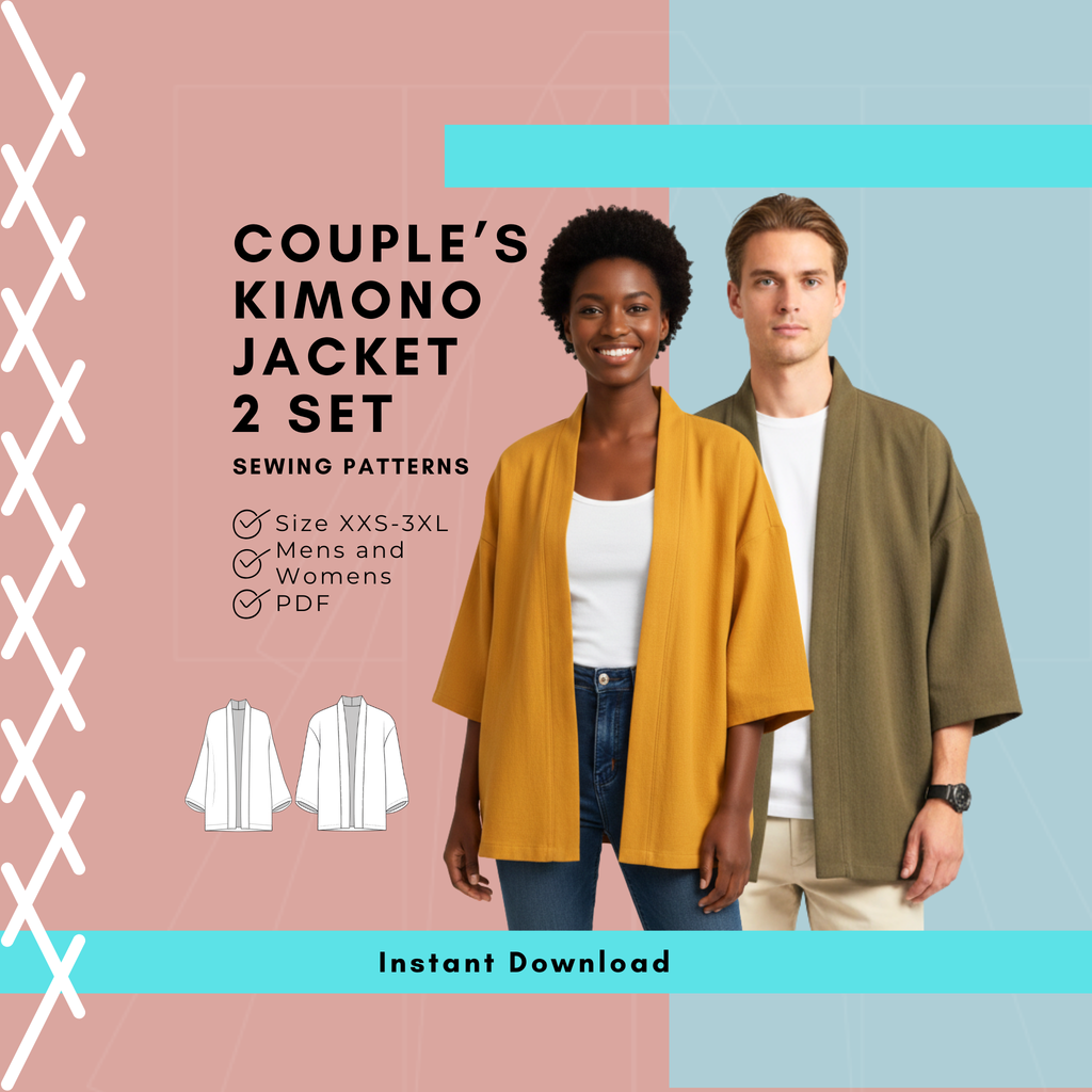 Womens and Mens Kimono Jacket Pattern PDF Set | Couples Japanese Jacke ...